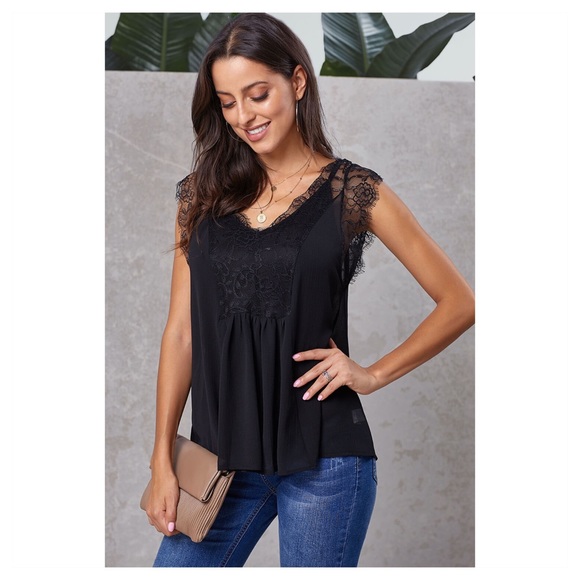 Tops | Lacy Black 2piece Top | Poshmark